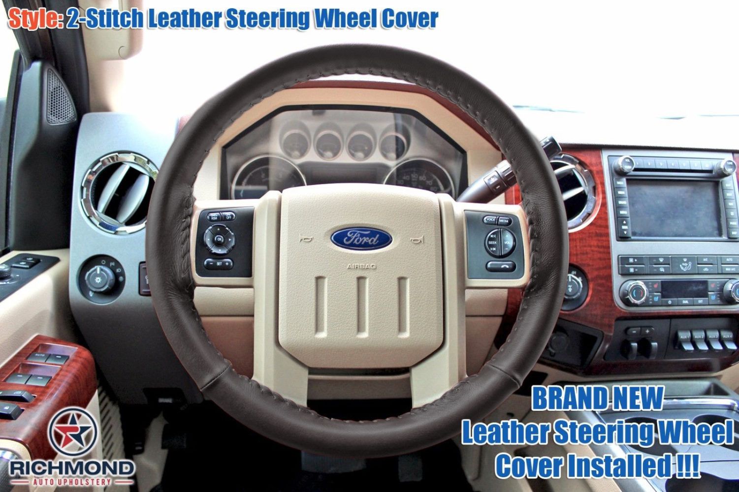 2015 2016 Ford F250 F350 King Ranch-Leather Steering Wheel Cover 2 ...